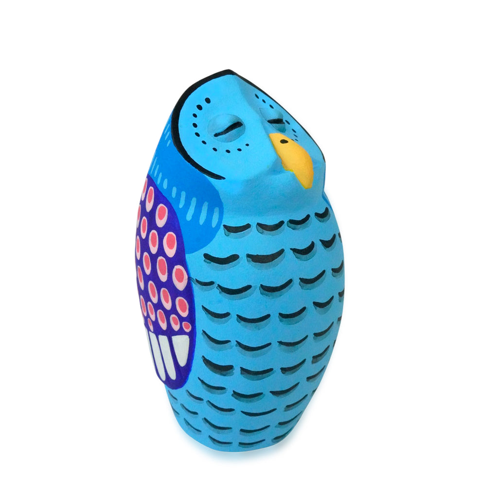 Luis Pablo: Little Blue Meditating Owl Woodcarving | Sandia Folk